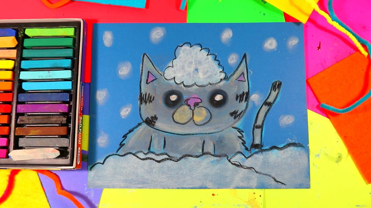 FREE Winter Snow Kitty Art Lesson and Lesson Plan for Teachers
