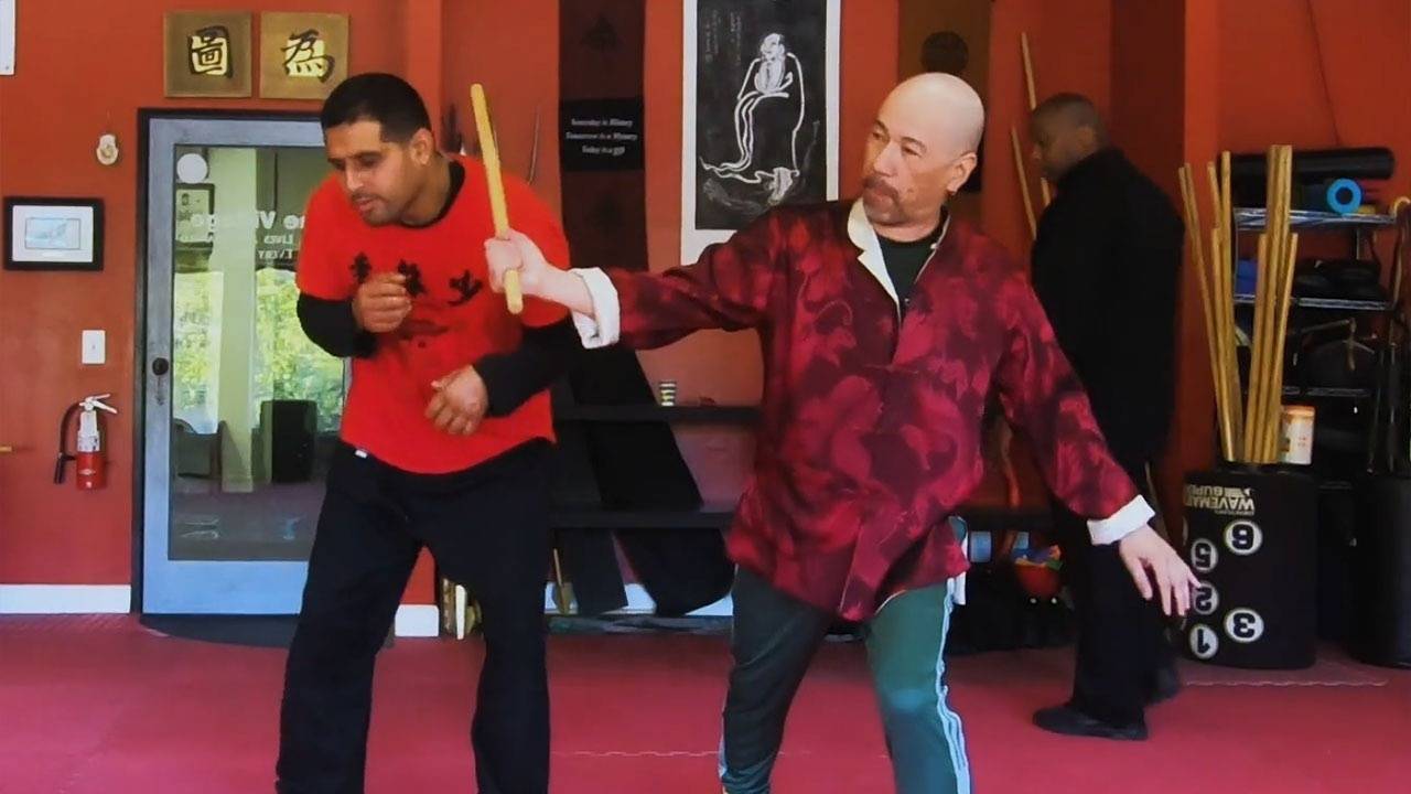 Kung Fu baton combat practice.