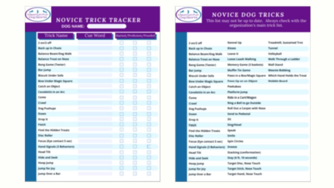 Dog Training Checklist| Novice Trick Tracker