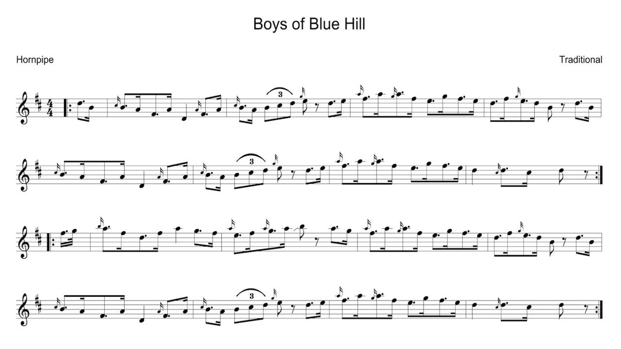 Boys of Bluehill tin whistle sheet music