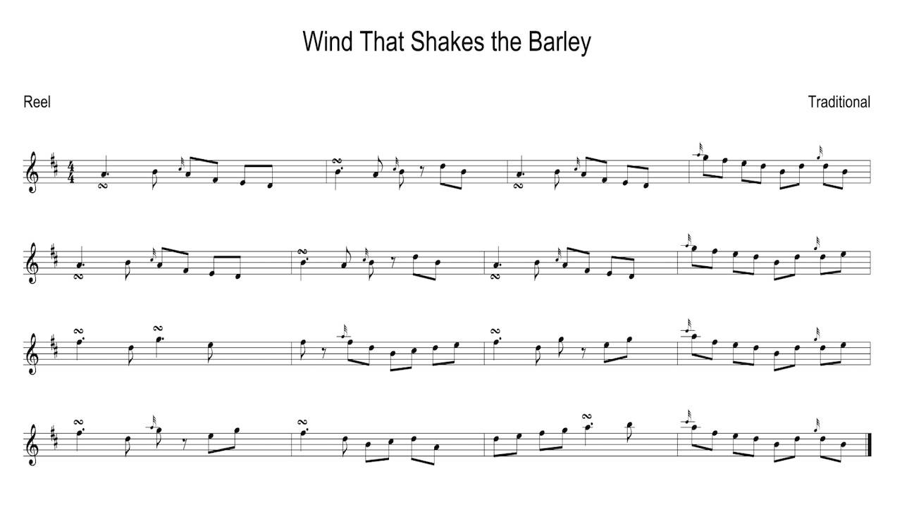 Wind That Shakes the Barley tin whistle sheet music