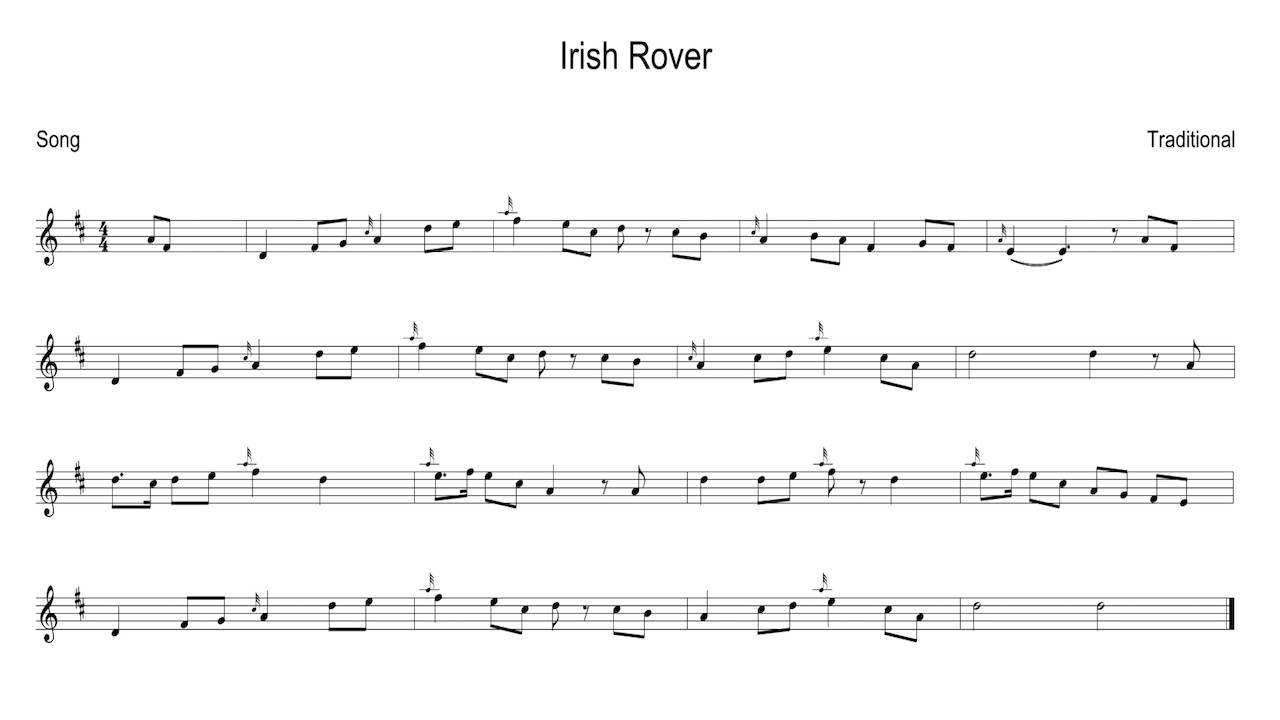 Irish Rover tin whistle sheet music