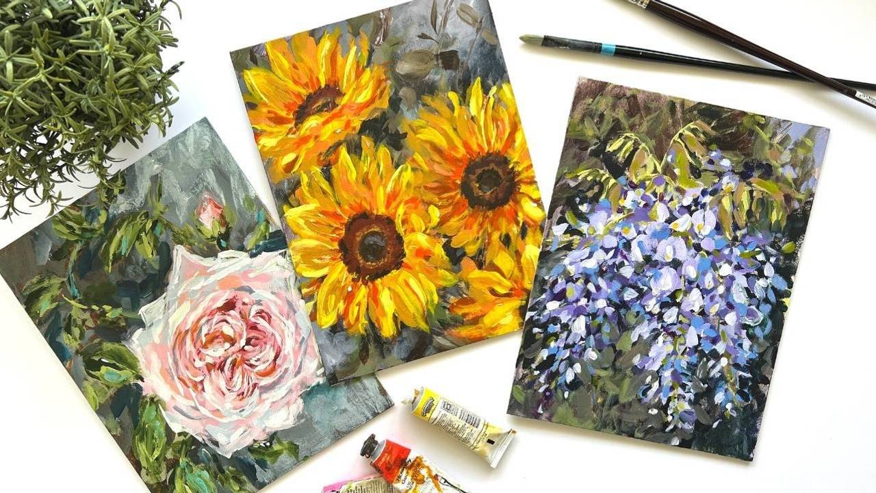 Paint flowers in acrylics