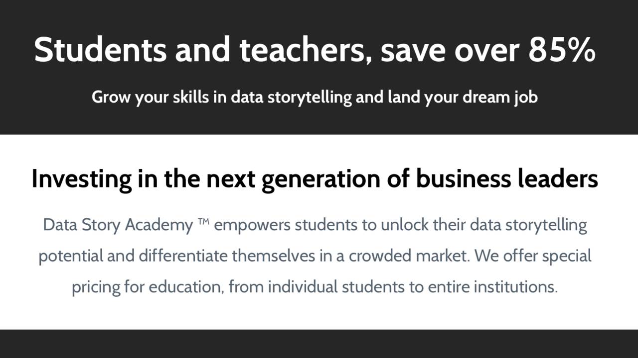Get instant access to our Data Visualization & Storytelling Curriculum