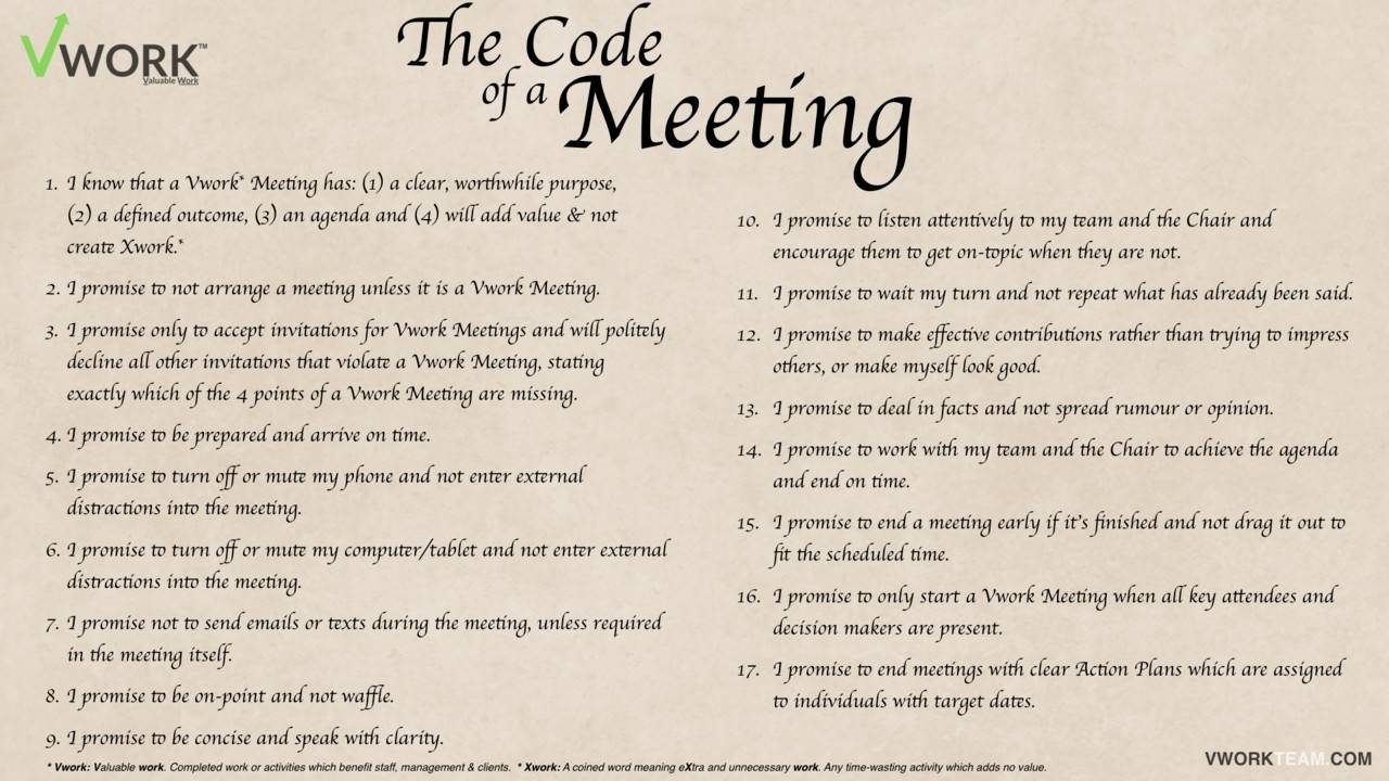 Valuable Meetings: The Code of a Meeting