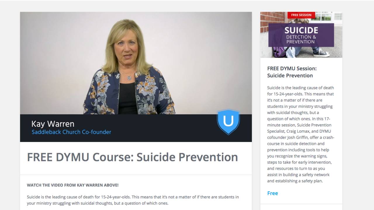Kay Warren on Download Youth Ministry U Suicide Prevention Course