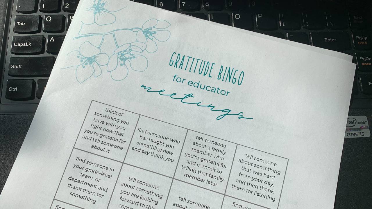 Gratitude Bingo for Educator Meetings to use with school staff