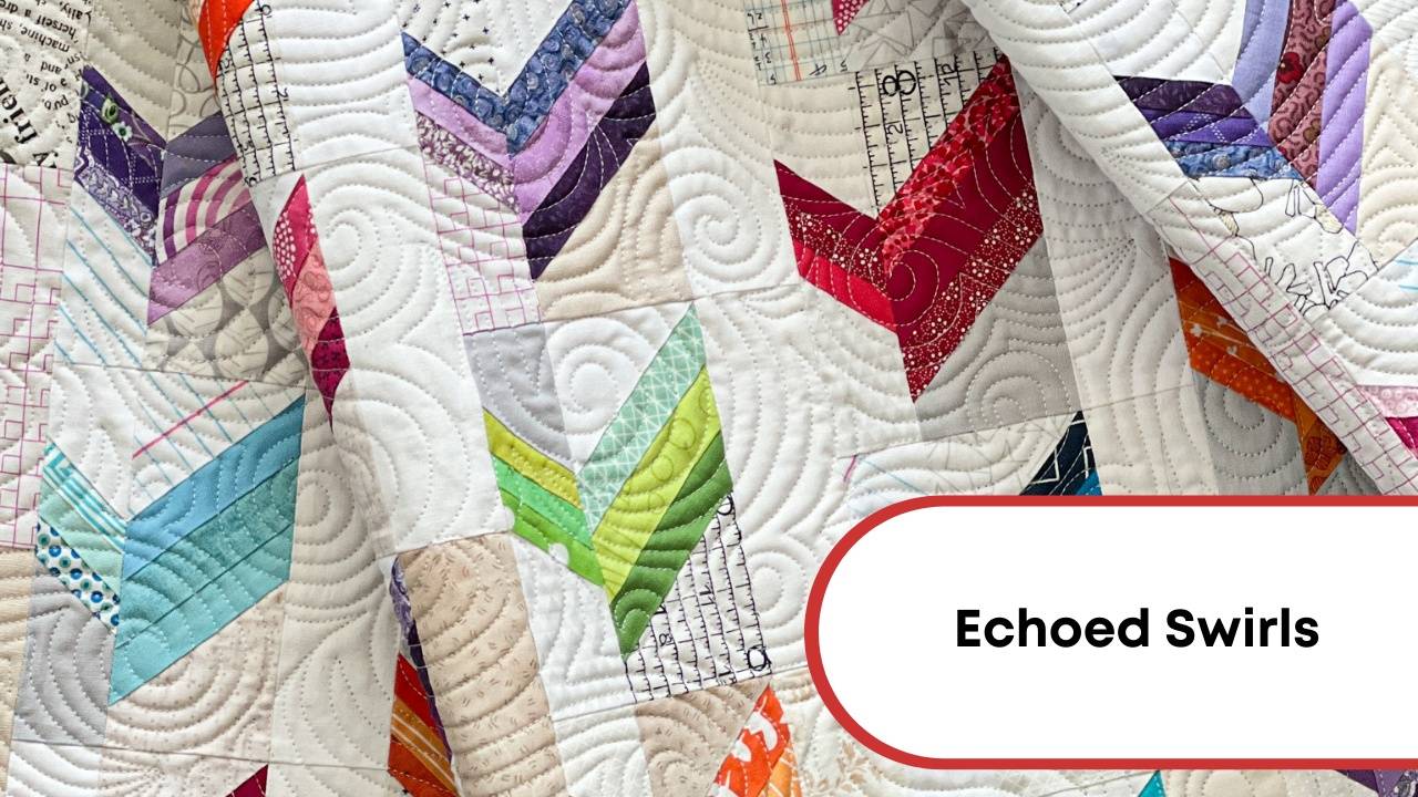 Echoed Swirls Digital Pantograph on a Mini Modern Heart Rainbow Quilt