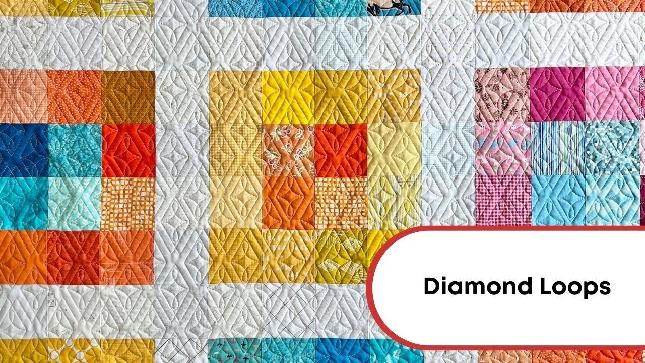 Diamond Loops Quilting on a Scrappy Square Quilt