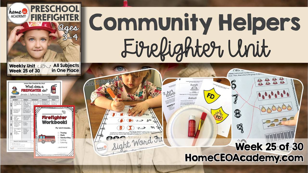 Preschool Community Helpers: Firefighter Theme by Home CEO Academy