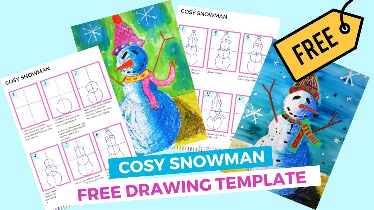 FREE Snowman Art Lesson Drawing Template