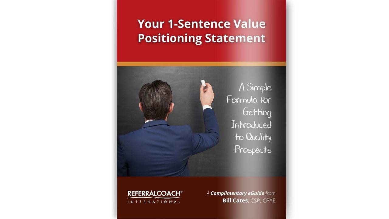 FREE eGuide from Bill Cates | "1-Sentence Value Positioning Statement"