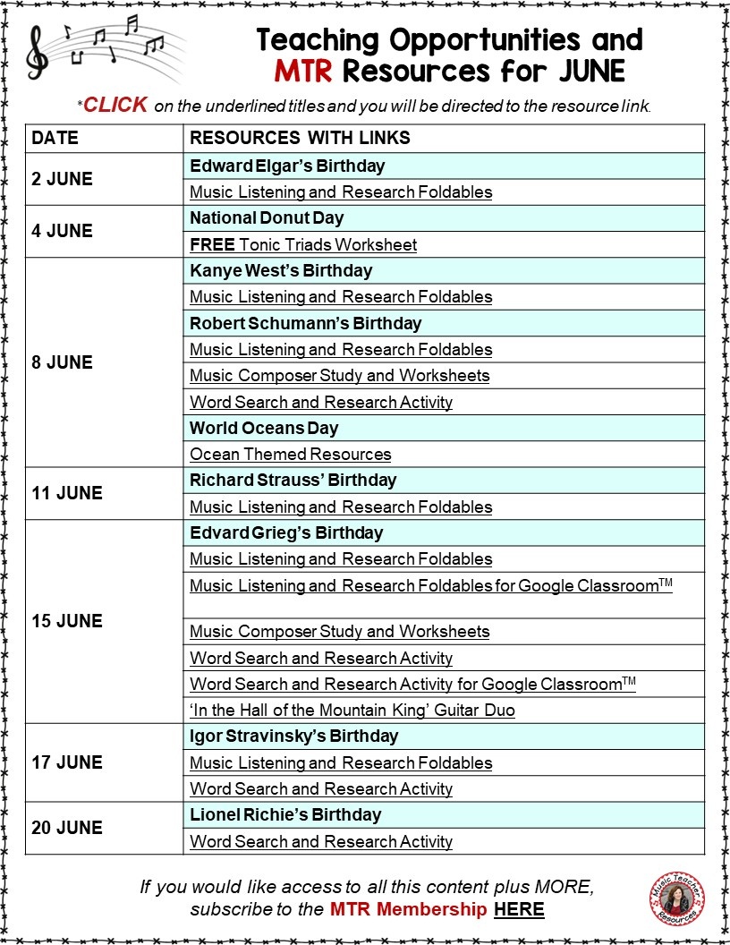 June Teaching Ideas and Resources for the Music Classroom