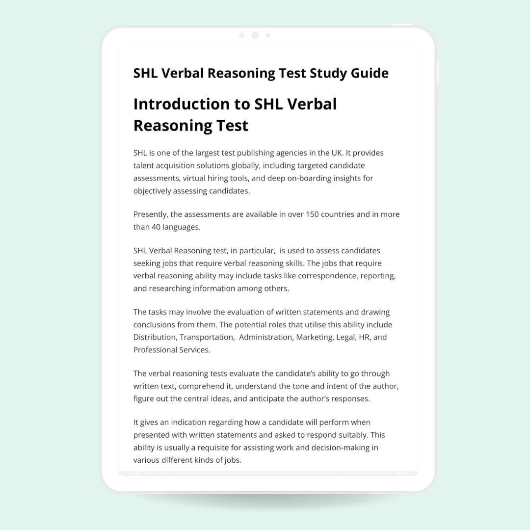 SHL Verbal Reasoning Best Practice Tests 2023 TestHQ SHL Verbal Reasoning Best Practice Tests 2023 TestHQ