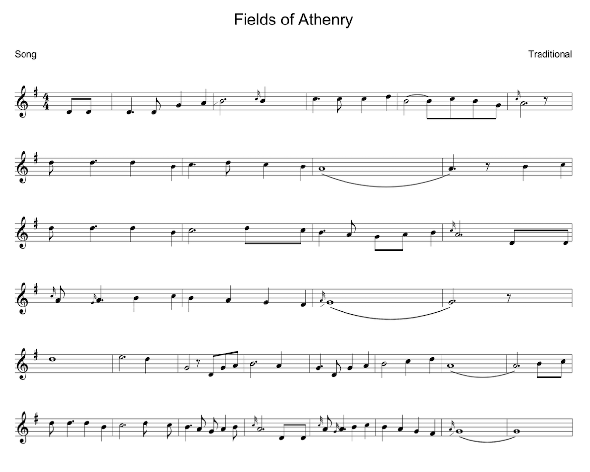 Fields of Athenry tin whistle sheet music